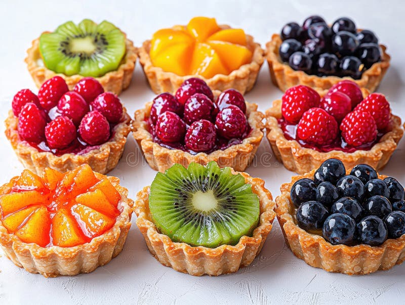 Assorted Fruit Tarts on White Background. Stock Illustration ...