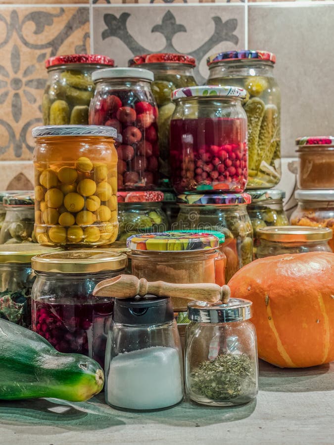 Assorted Fruit and Vegetable Preserves Stock Photo - Image of canned ...