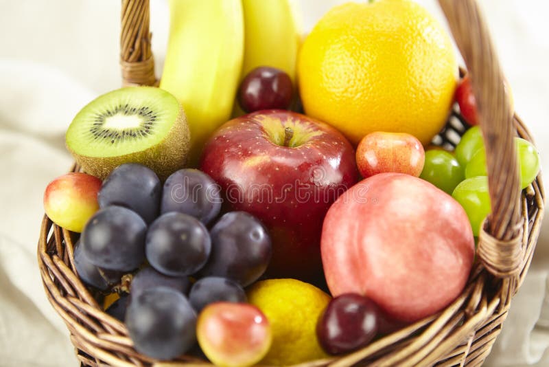 Assorted Fruits in a Basket Stock Photo - Image of closeup, angle ...