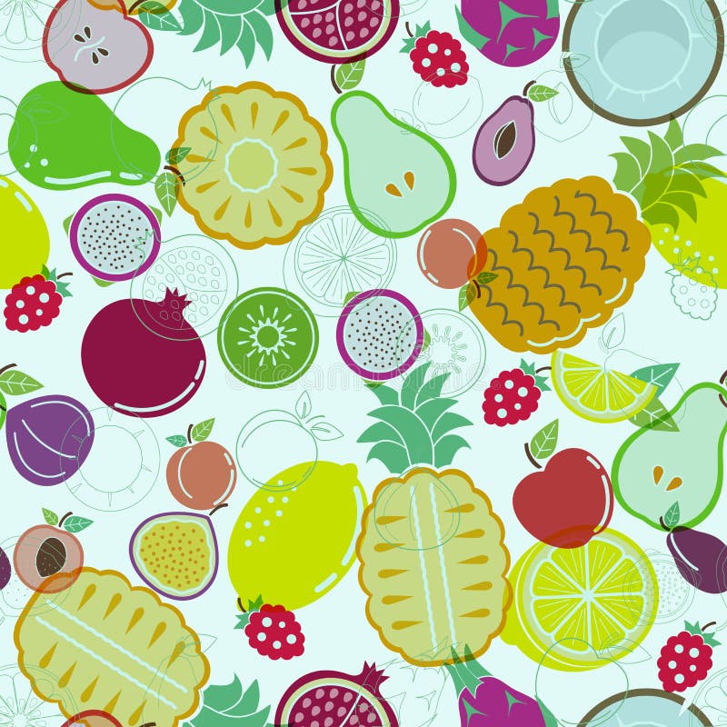 Assorted Fruits On Light Blue Background Stock Vector - Illustration of ...