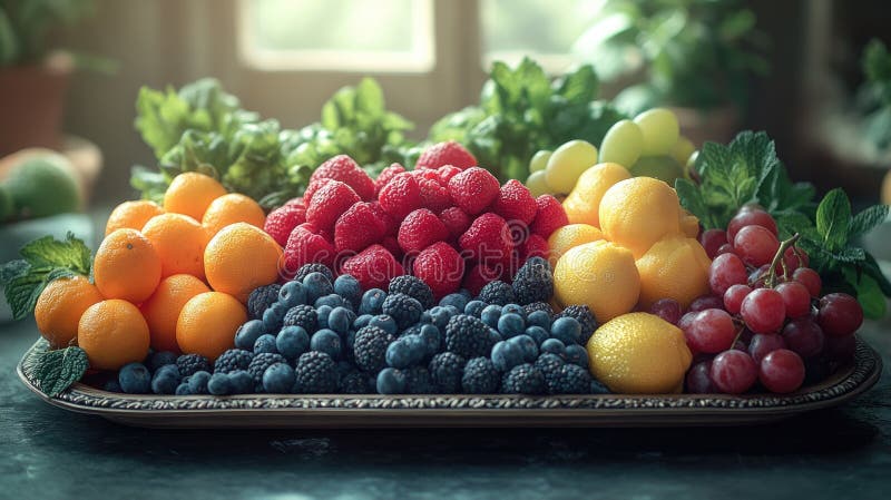 Assorted Fruits and Vegetables Arranged on a Table Stock Photo - Image ...