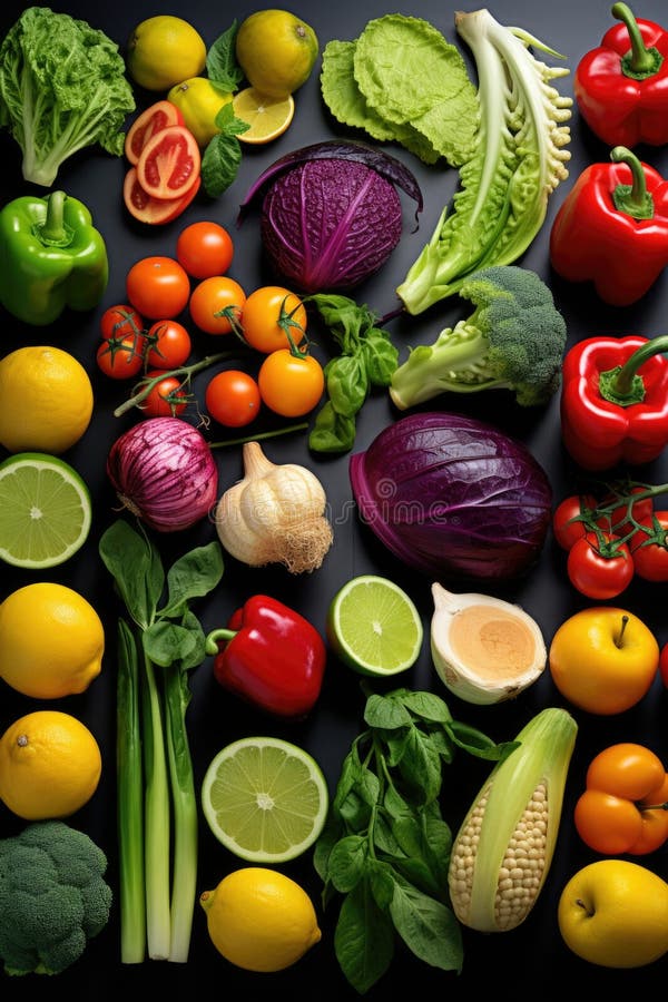 Assorted Fruits and Vegetables Displayed on a Table, Suitable for Food ...