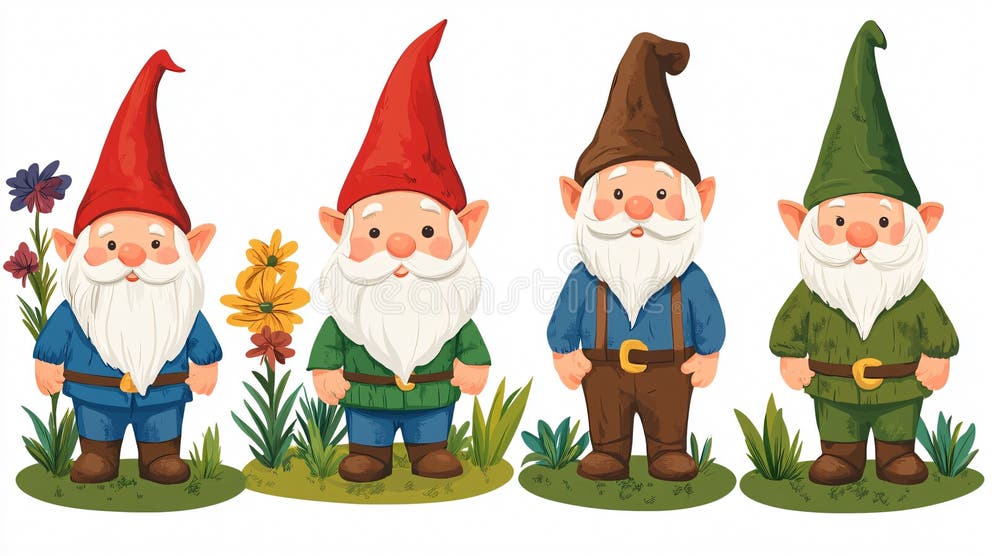 Assorted Garden Gnomes Collection Isolated on Transparent Background ...