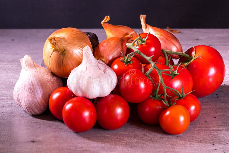 Assorted Garlic Tomatoes and Onions for a Kitchen Decoration Poster ...