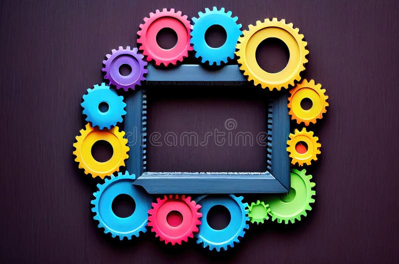 Assorted Gear Border Frame on Colorful Background Copy Space Made with ...