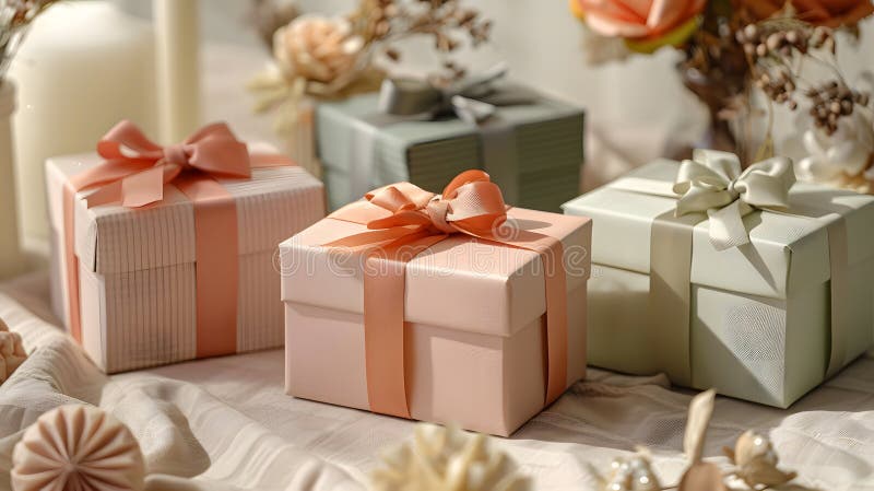 Assorted Gift Boxes Displayed on a Wood Table in an Interior Design ...