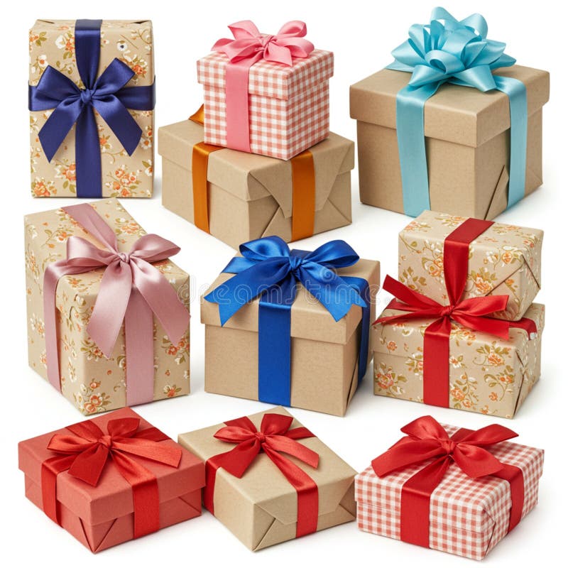 Assorted Gift Boxes of Various Sizes Feature Colorful Wrapping Paper ...
