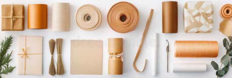 Assorted Gift Wrapping Supplies Displayed on a Flat Surface with an ...