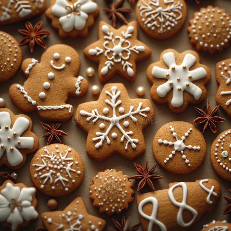 Assorted Gingerbread Cookies Christmas Background Stock Illustration ...