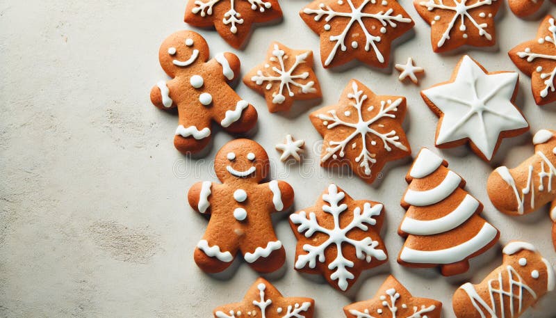 Assorted Gingerbread Cookies Decorated with Icing in Festive Shapes ...