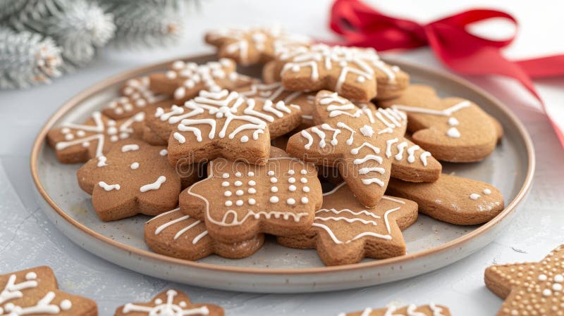 Assorted Gingerbread Cookies on Plate with Minimalist Focus, Enhanced ...