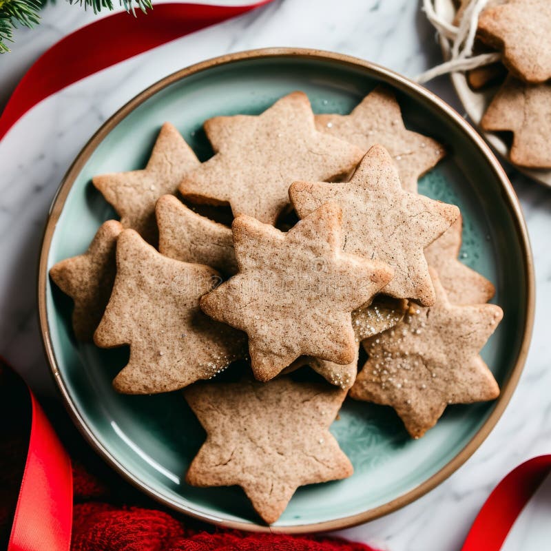 Assorted Gingerbread Cookies with Red Ribbon on Plate Minimalistic ...