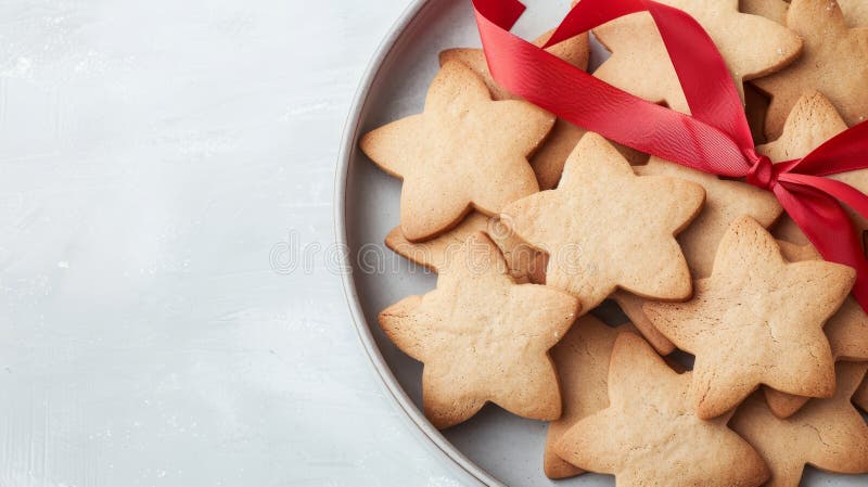Assorted Gingerbread Cookies with Red Ribbon Presented on Plate for ...