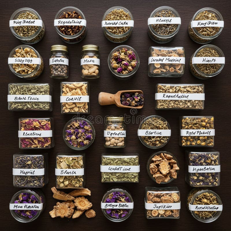 Assorted Glass Jars and Containers Arranged on a Dark Wooden Surface ...