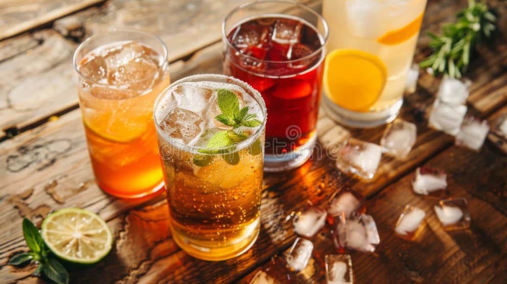 Assorted Glasses Filled with Different Drinks Stock Photo - Image of ...