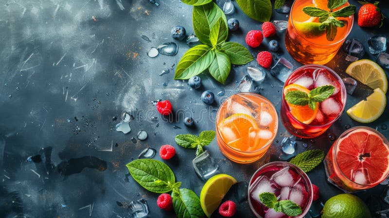 Assorted Glasses Filled with Various Drinks Stock Photo - Image of ...