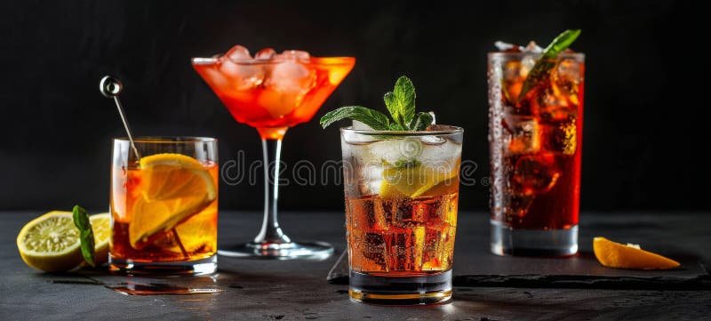 Assorted Glasses Filled with Various Drinks Stock Photo - Image of ...