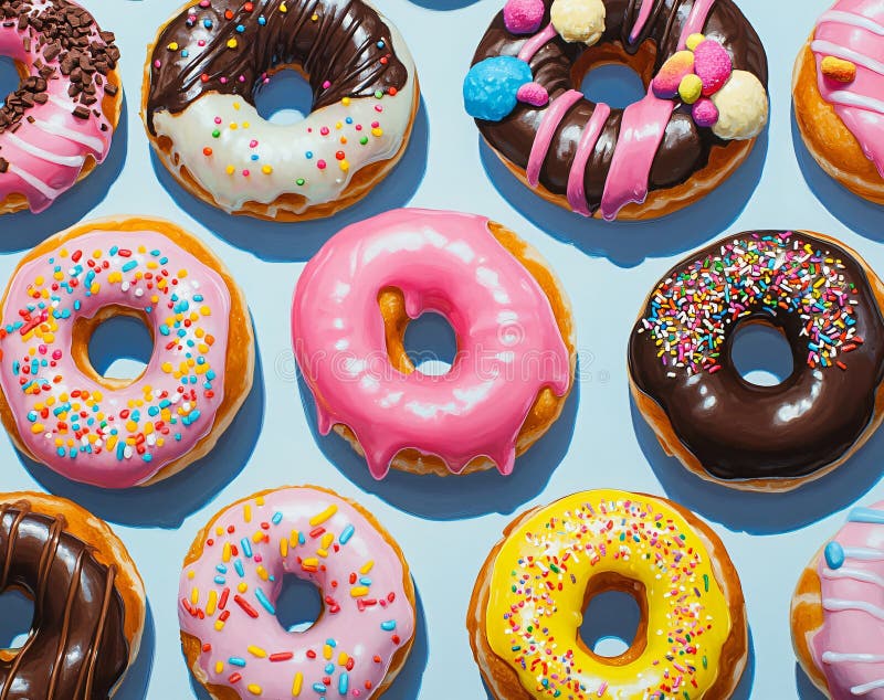 Assorted Glazed Donuts Flat Lay Delicious Sweet High Quality Image ...