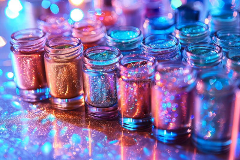 Assorted Glitter in Jars on a Luminous Surface, Ideal for Craft and ...