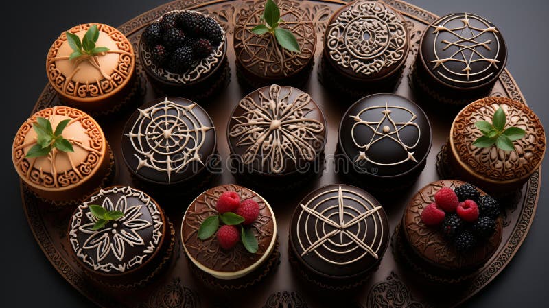 Assorted Gothic Style Cakes with Different Dark Icings. Decorated ...