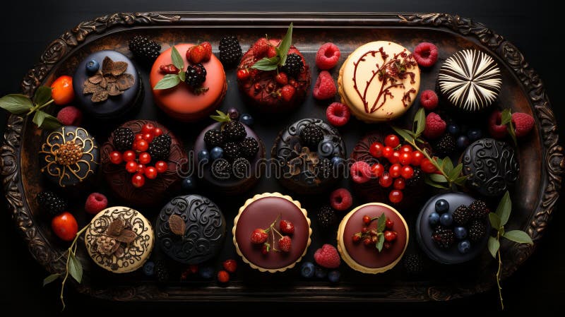 Assorted Gothic Style Cakes with Different Dark Icings. Decorated ...