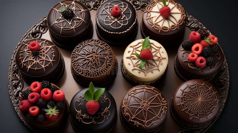 Assorted Gothic Style Cakes with Different Dark Icings. Decorated ...