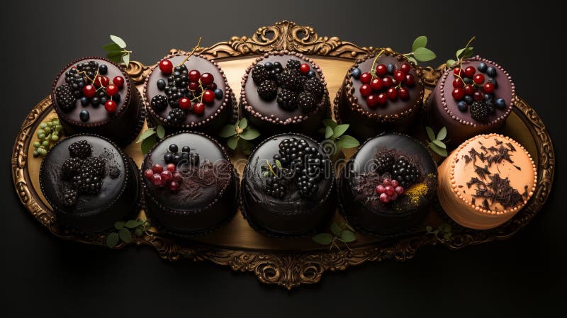 Assorted Gothic Style Cakes with Different Dark Icings. Decorated ...