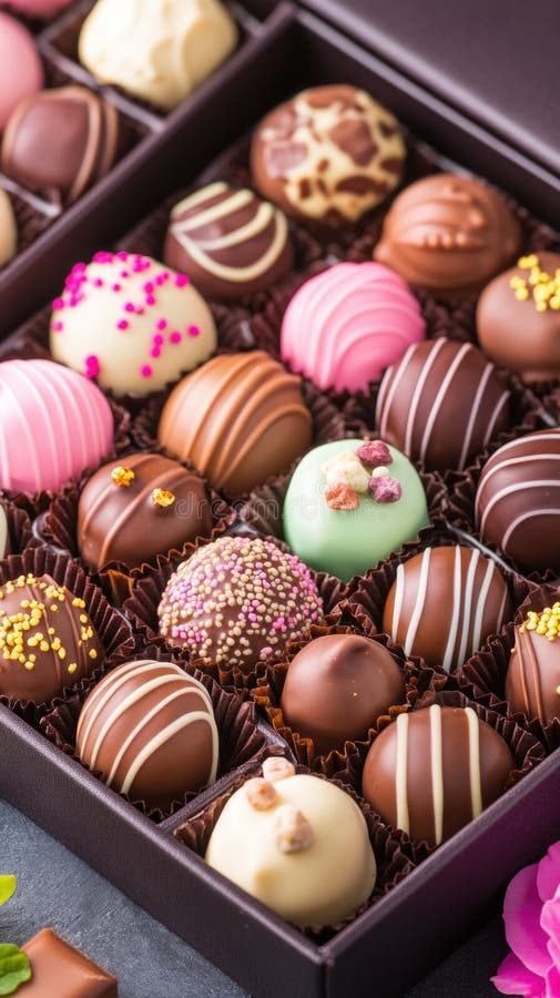 Assorted Gourmet Chocolate Truffles in Elegant Gift Box Stock Image ...
