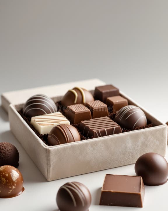 Assorted Gourmet Chocolate Truffles and Squares in Box. Stock Photo ...
