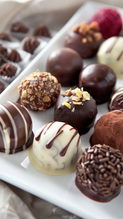 Assorted Gourmet Chocolate Truffles on a White Plate Stock Photo ...