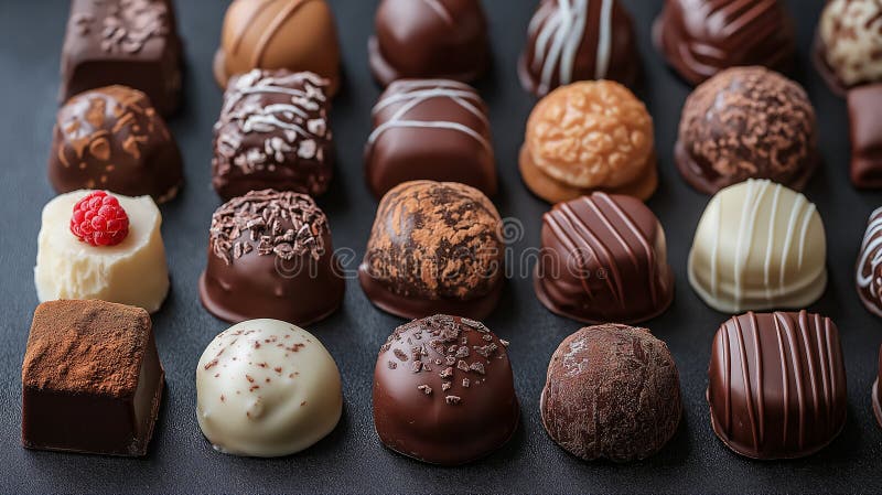 Assorted Gourmet Chocolates Arranged Neatly on a Dark Surface for ...