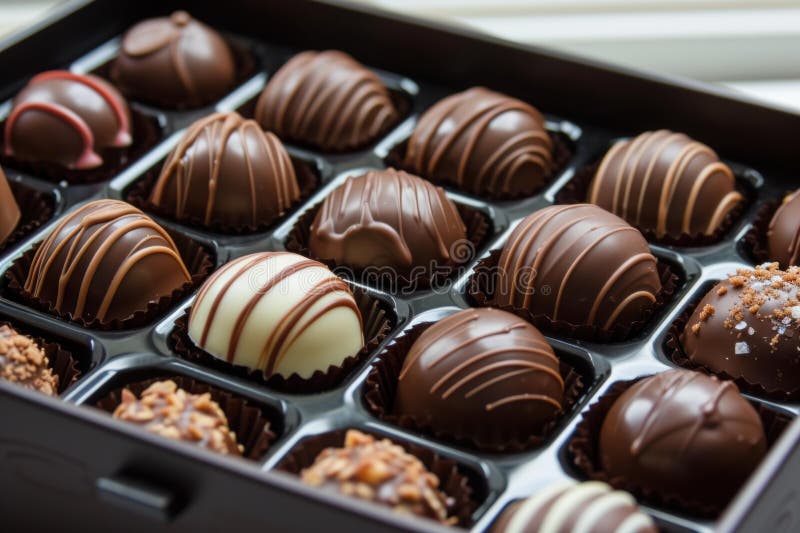 Assorted Gourmet Chocolates in Box Stock Image - Image of elegant ...