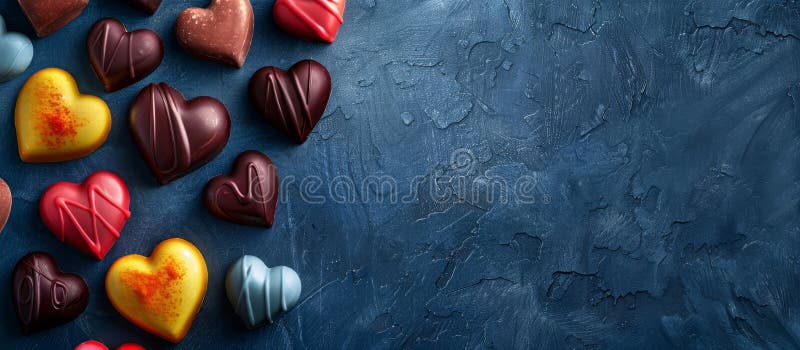 Assorted Gourmet Chocolates on a Dark Textured Background Stock ...