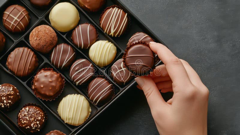 Assorted Gourmet Chocolates in Elegant Box, AI Stock Photo - Image of ...