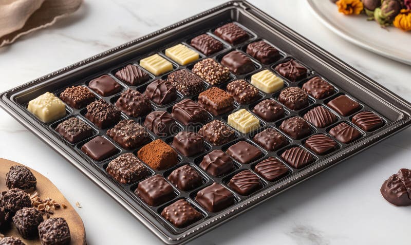 Assorted Gourmet Chocolates in Elegant Box Displaying Variety of ...