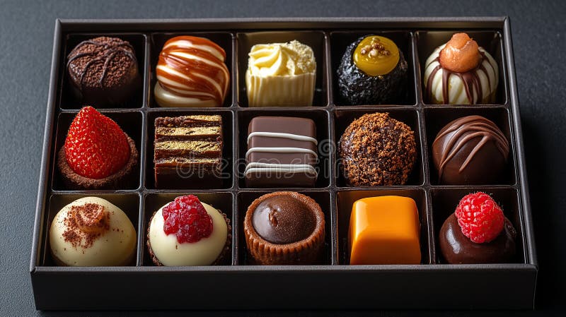 Assorted Gourmet Chocolates in an Elegant Box, Showcasing a Variety of ...