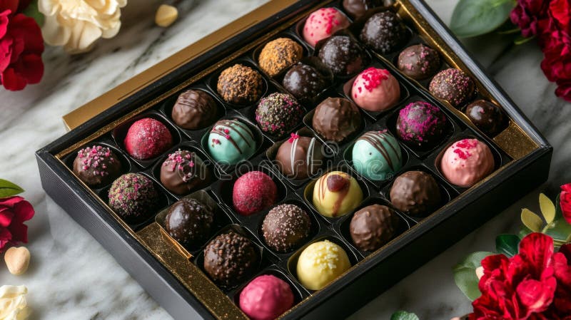 Assorted Gourmet Chocolates in Elegant Gift Box Stock Illustration ...