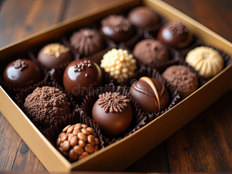Assorted Gourmet Chocolates in Golden Box, Ai Stock Image - Image of ...