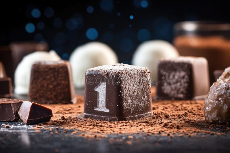 Assorted Gourmet Chocolates with Number One Chocolate Centerpiece Stock ...