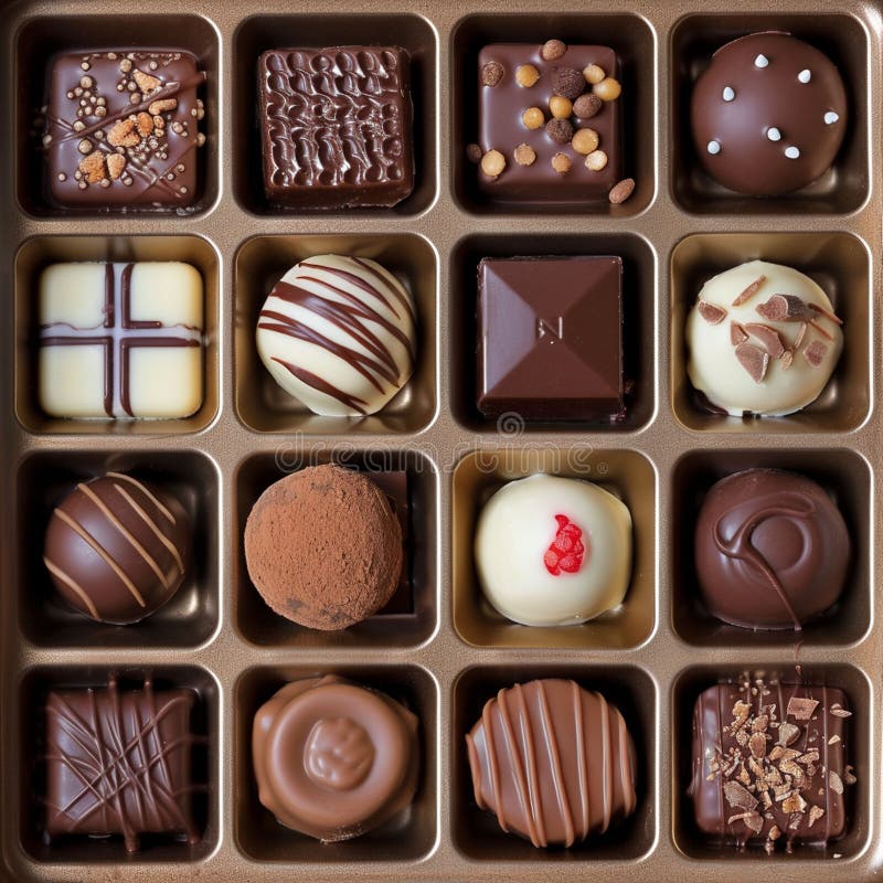 Assorted Gourmet Chocolates in a Rich, Elegant Box. Stock Photo - Image ...
