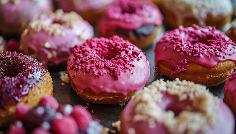 Assorted Gourmet Donuts on a Wooden Table Stock Illustration ...