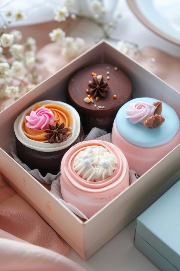 Assorted Gourmet Jelly Cakes in Elegant Gift Box Stock Illustration ...