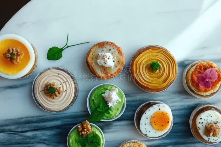 Assorted Gourmet Mini Tartlets on Marble Table: Delightful Culinary ...