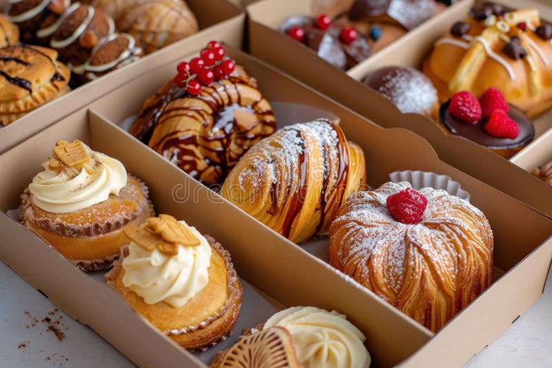 Assorted Gourmet Pastries in Packaging Stock Image - Image of treat ...