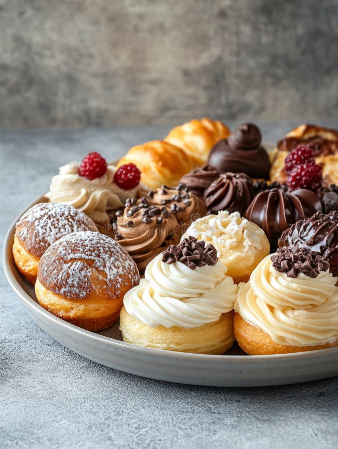 Assorted Gourmet Pastries on a Plate with Diverse Toppings. Stock Image ...