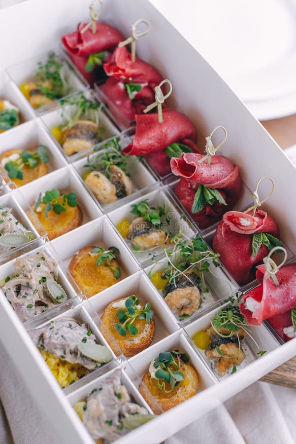 Assorted Gourmet Sandwiches in Elegant White Box Stock Photo - Image of ...