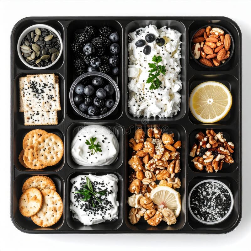 Assorted Gourmet Snack Tray Featuring Nuts Cheese Berries Seeds and ...