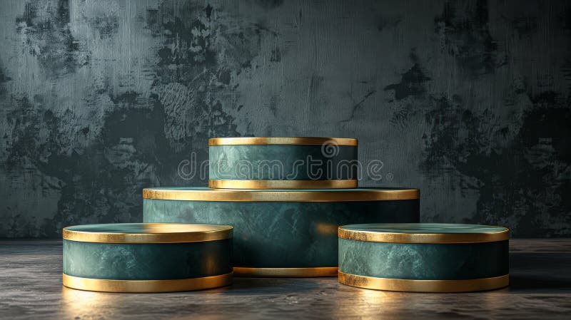 Group of Green and Gold Objects on Blue Surface Stock Image - Image of ...