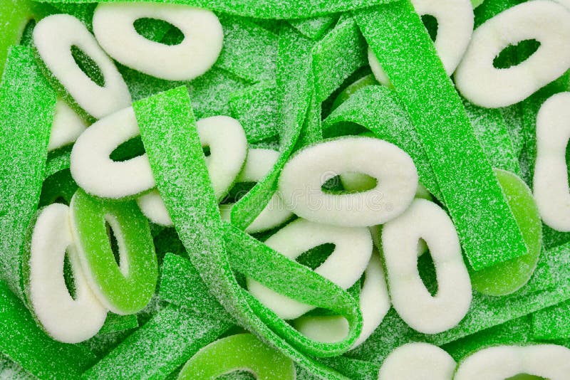 Assorted Green Gummy Candies Background. Top View. Jelly Sweets Stock ...