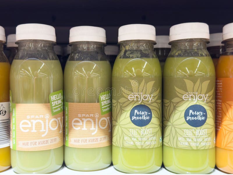 Assorted Green Juice Bottles Displayed on Store Shelf Editorial ...